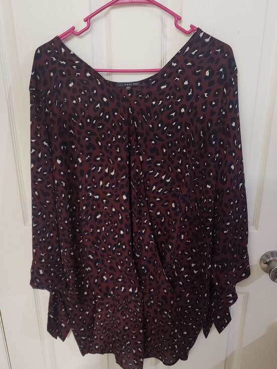 West Kei | Tops | West Kei Burgundy Leopard Print Faux Wrap Blouse Tie ...